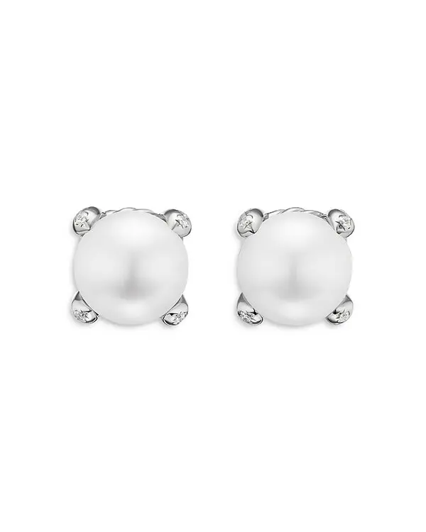 David Yurman Pearl And Diamond Stud Earrings - Silver