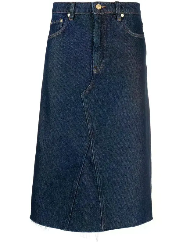 GANNI Heavy Raw-cut Hem Denim Midi Skirt