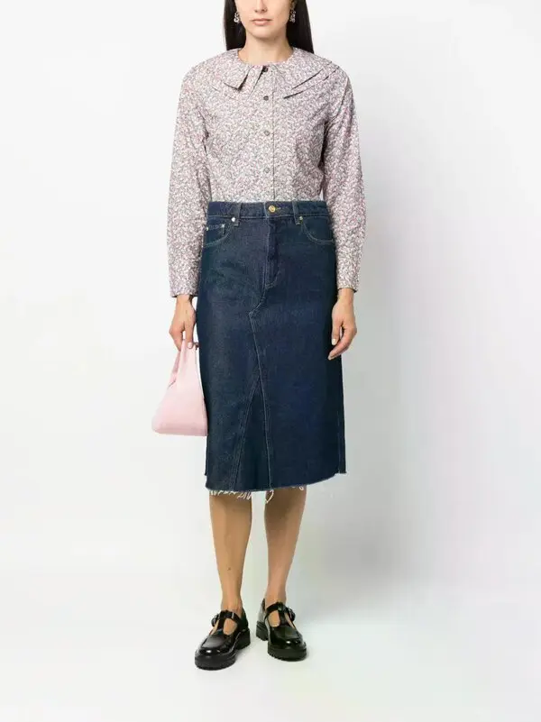GANNI Heavy Raw-cut Hem Denim Midi Skirt