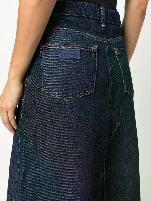 GANNI Heavy Raw-cut Hem Denim Midi Skirt