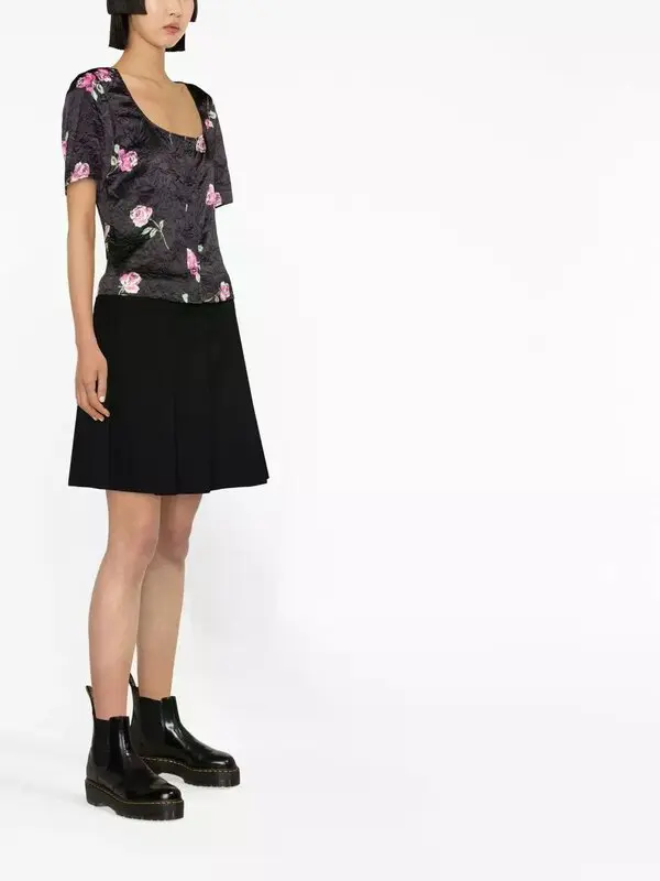 GANNI Floral-print Crinkled Satin Blouse