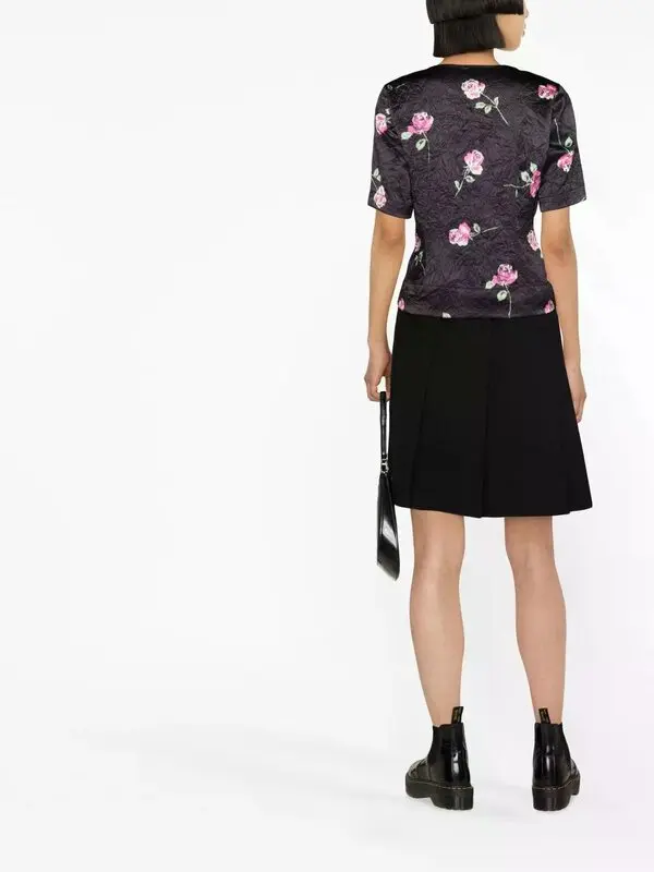 GANNI Floral-print Crinkled Satin Blouse