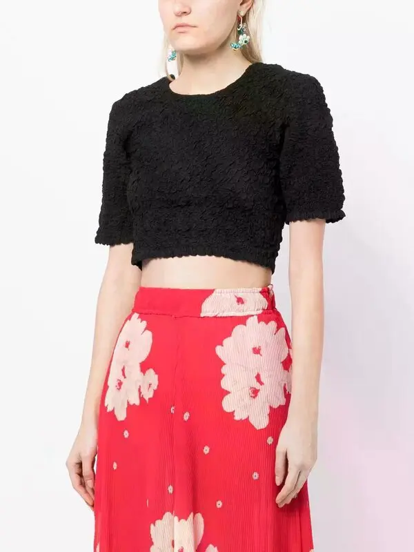 GANNI Textured Organic Cotton Cropped Top