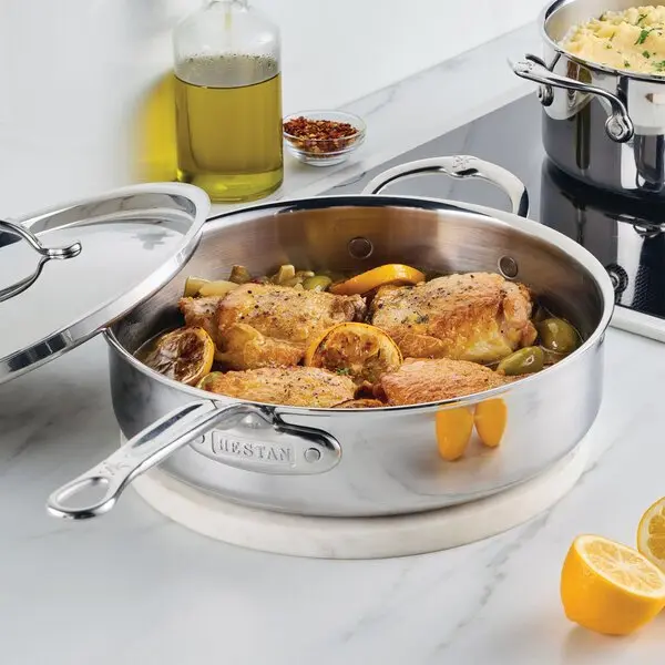 HESTAN Probond Luxe 3.5 Quart Professional Clad Stainless Steel Saute Pan With Lid