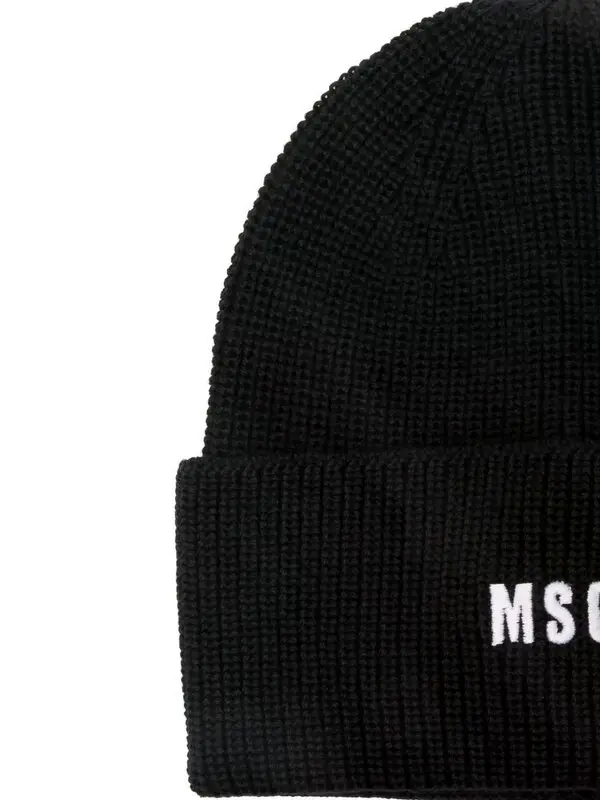 MSGM Logo-embroidered Ribbed Beanie - Black