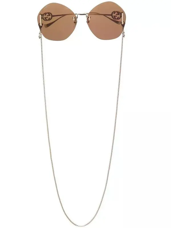 Gucci Frameless Sunglasses With Logo And Chain