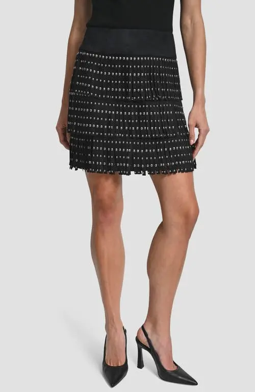 Dkny Studded Fringe Miniskirt - Black