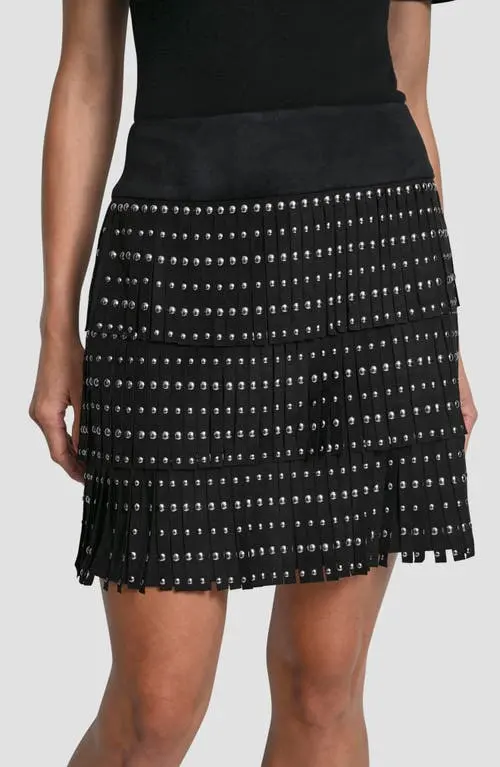 Dkny Studded Fringe Miniskirt - Black