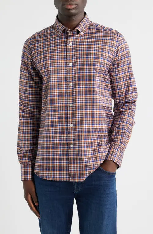 Scott Barber Check Prep Cotton Twill Button-down Shirt - Navy