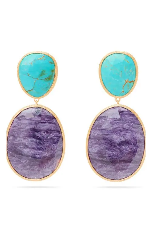 Marco Bicego Lunaria Charoite & Turquoise Drop Earrings - Gold