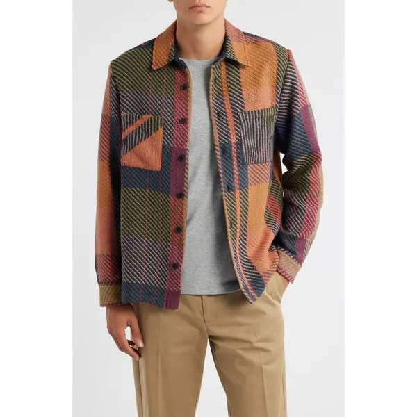 WAX LONDON Whiting Tempo Exploded Plaid Cotton Blend Button-up Overshirt