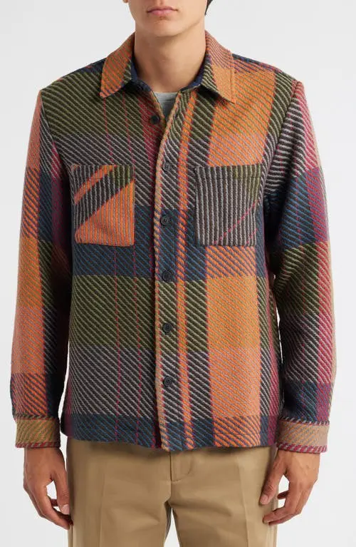 WAX LONDON Whiting Tempo Exploded Plaid Cotton Blend Button-up Overshirt