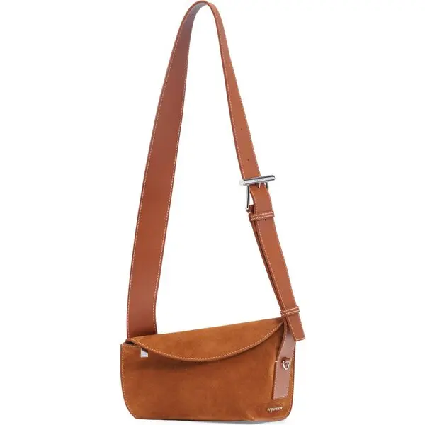 Alexander McQueen T-bar Sling Asymmetric Suede Crossbody Bag