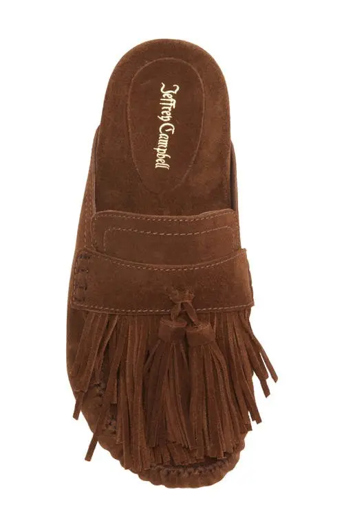 Jeffrey Campbell Toggle Fringe Mule - Brown Suede