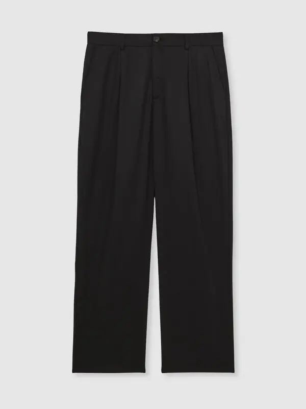 LES DEUX Pleated Relaxed Fit Twill Trousers - Black