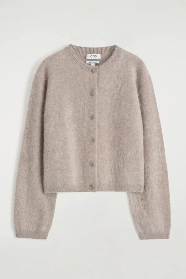 Cos Brushed Cashmere Crew-neck Cardigan - Beige