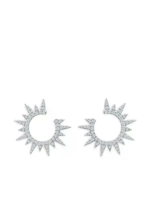 GRAZIELA 18k White Gold Starburst Diamond Earrings - Silver
