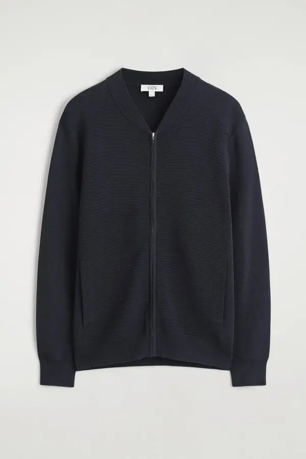 Cos Textured Knitted Bomber Jacket - Navy