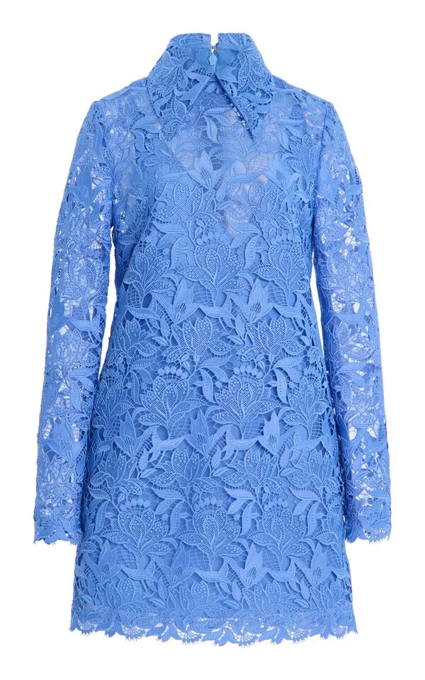 Carolina Herrera Lace Mini Shirt Dress - Light Blue