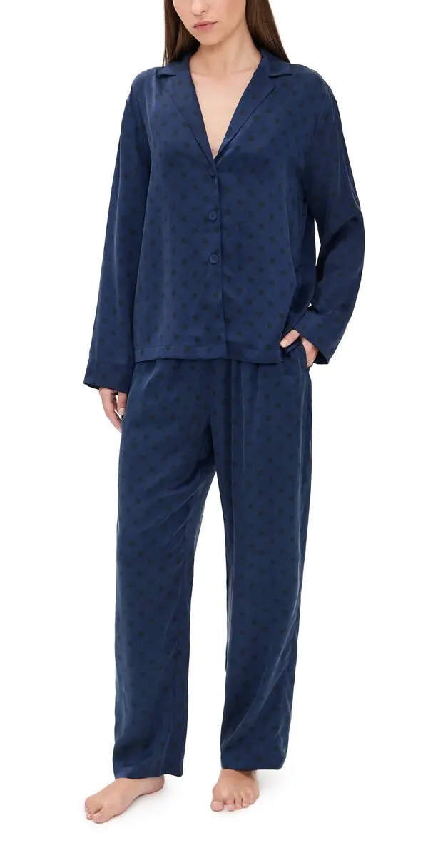 Lunya Washable Silk Long Sleeve Shirt And Pants Set - Blue Ellipsis