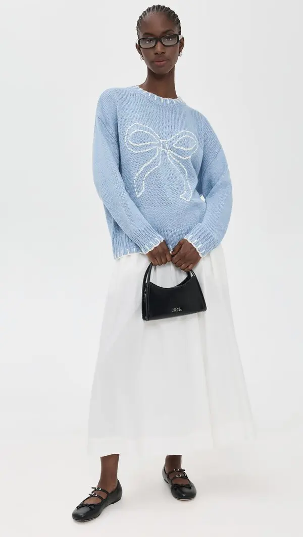 BAILEY ROSE Embroidered Bow Knit Sweater