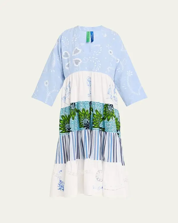 Rianna + Nina Ooak Kendima Volant Tiered Patchwork Midi Dress