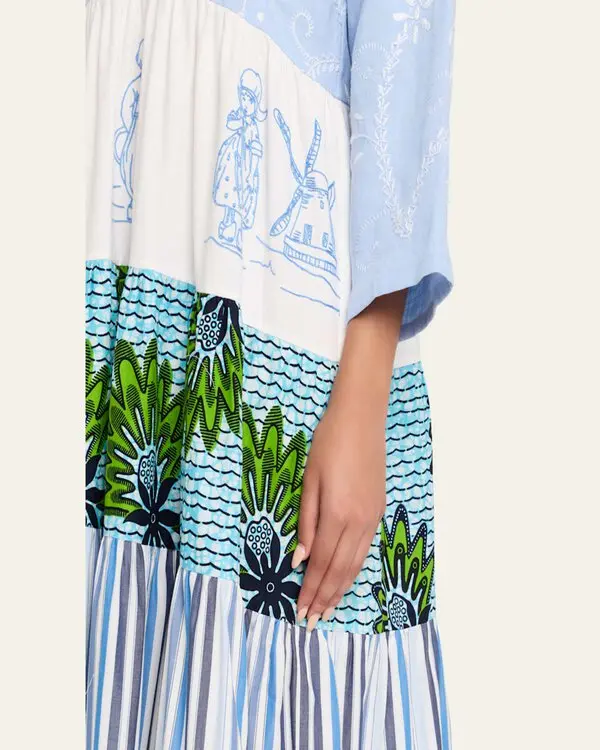 Rianna + Nina Ooak Kendima Volant Tiered Patchwork Midi Dress