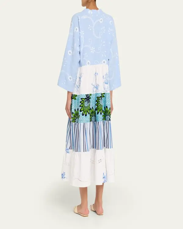 Rianna + Nina Ooak Kendima Volant Tiered Patchwork Midi Dress