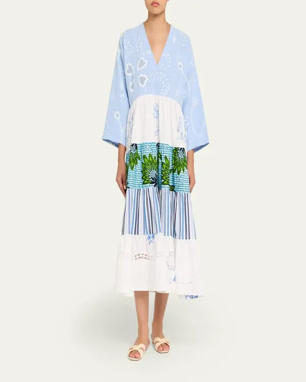 Rianna + Nina Ooak Kendima Volant Tiered Patchwork Midi Dress