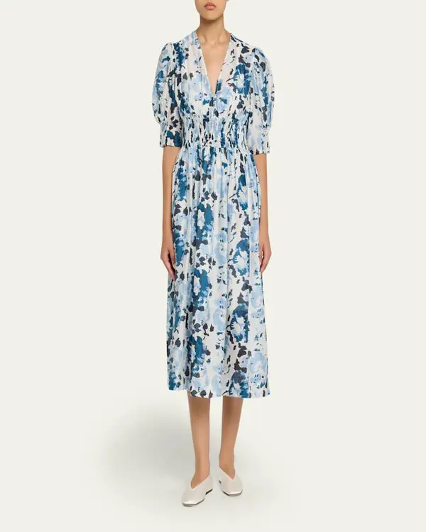 Hannah Artwear Sophia Floral Cotton Silk Midi Dress