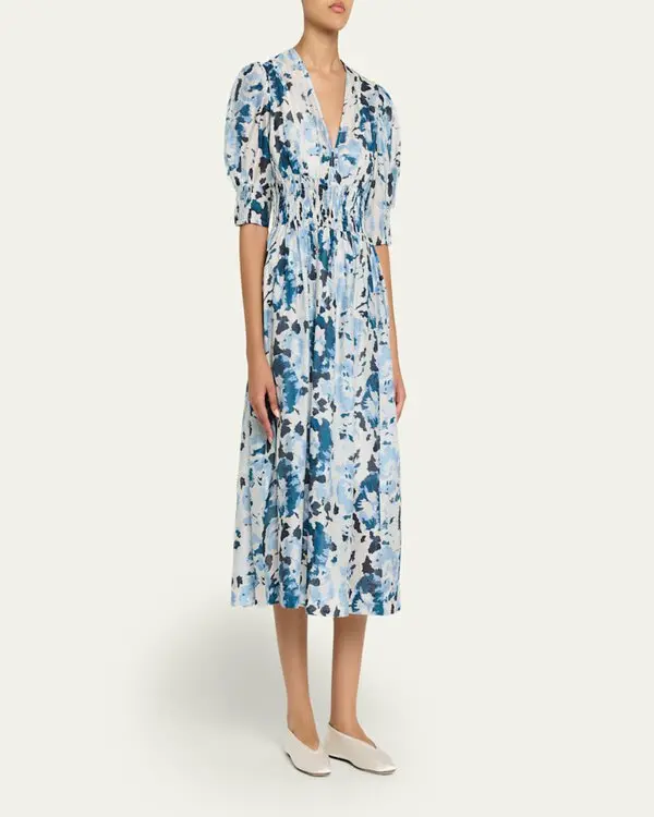 Hannah Artwear Sophia Floral Cotton Silk Midi Dress