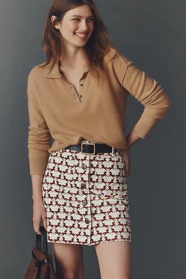 Maeve Colette Corduroy Mini Skirt - Brown Pattern