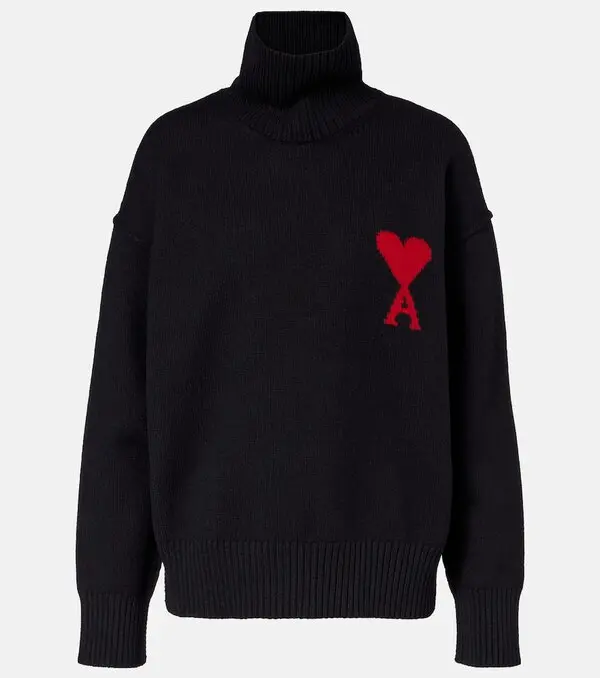 AMI Paris De Coeur Virgin Wool Turtleneck Sweater - Black