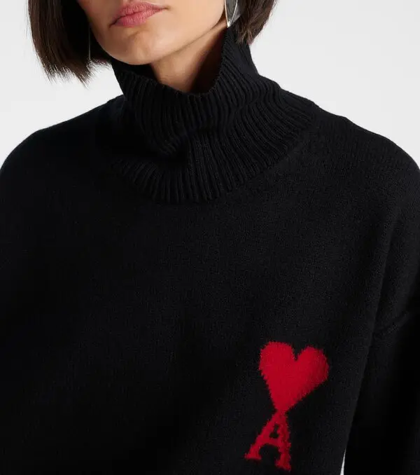 AMI Paris De Cœur Virgin Wool Turtleneck Sweater - Black