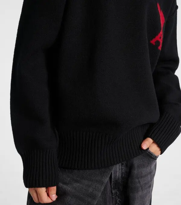 AMI Paris De Cœur Virgin Wool Turtleneck Sweater - Black