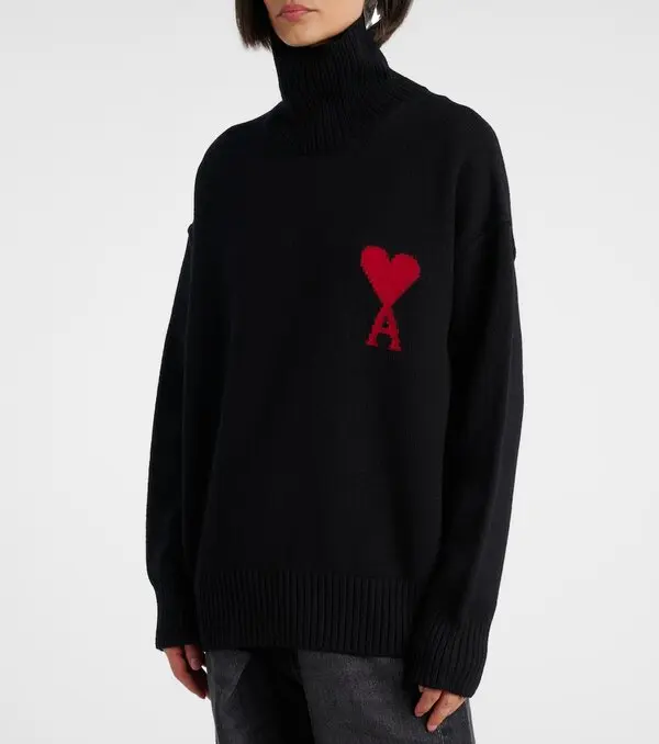 AMI Paris De Cœur Virgin Wool Turtleneck Sweater - Black
