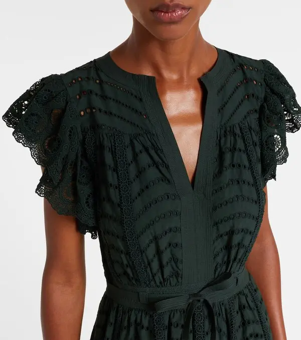Ulla Johnson Olga Eyelet Flutter-Sleeve Midi Dress - Green - 20% Off |  Editorialist