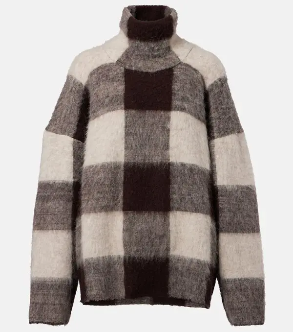 Proenza Schouler Kai Checked Alpaca-blend Turtleneck Sweater - Brown