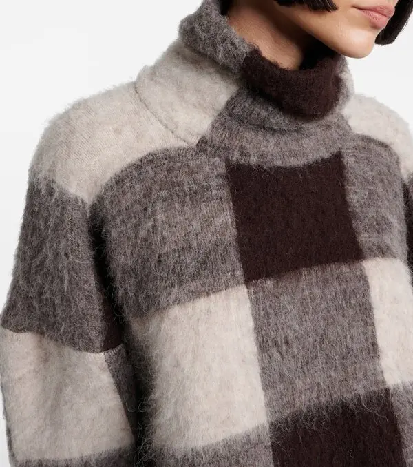 Proenza Schouler Kai Checked Alpaca-blend Turtleneck Sweater - Brown