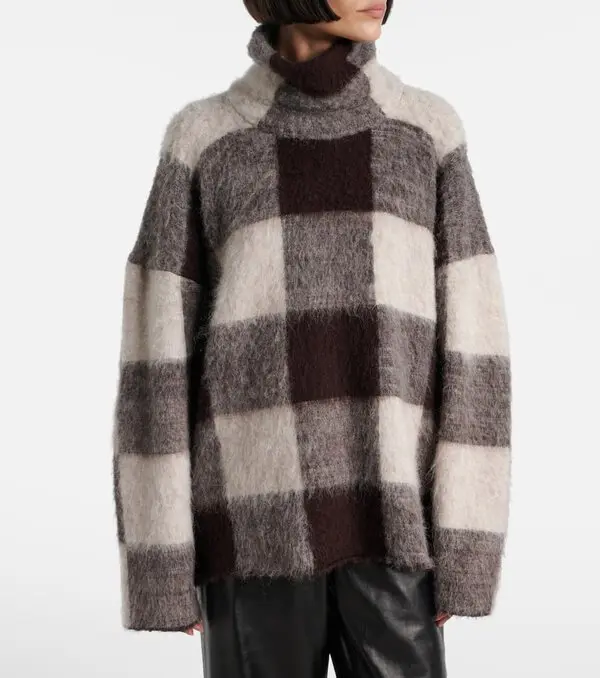 Proenza Schouler Kai Checked Alpaca-blend Turtleneck Sweater - Brown