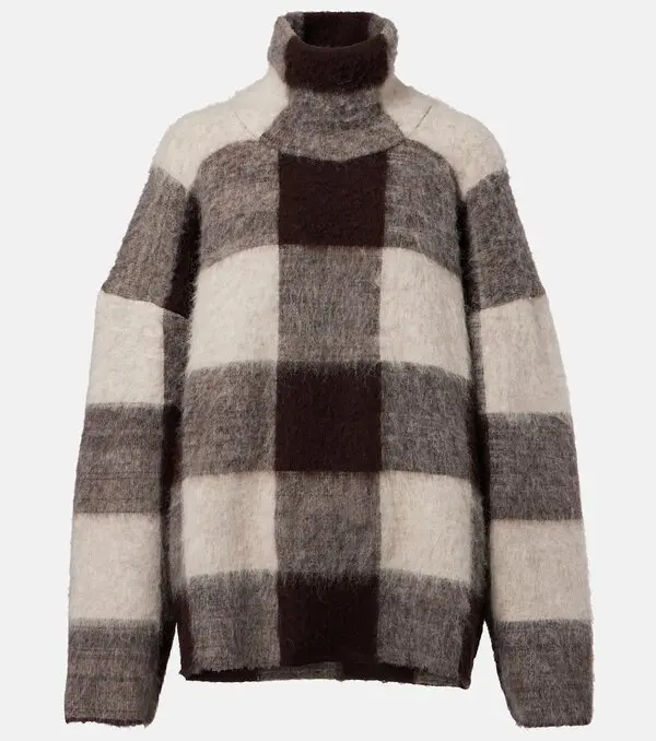 Proenza Schouler Kai Checked Alpaca-blend Turtleneck Sweater - Brown