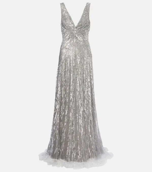 Monique Lhuillier Sequined Tulle Gown