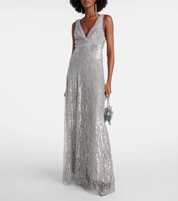 Monique Lhuillier Sequined Tulle Gown