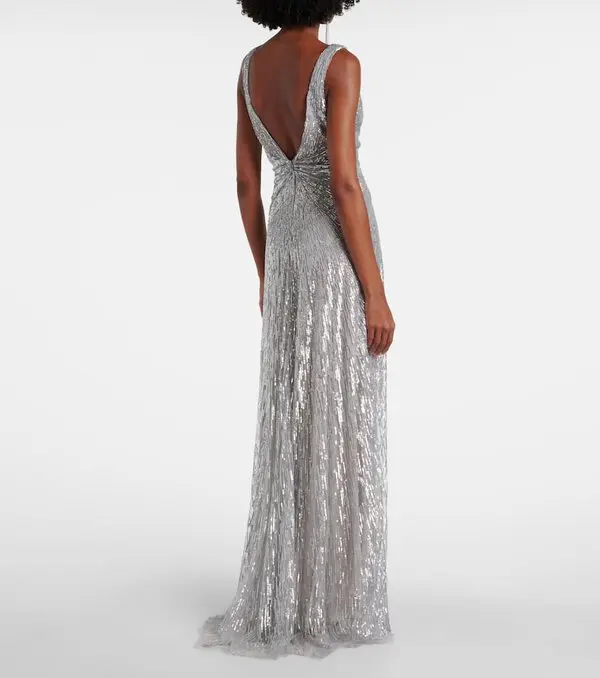 Monique Lhuillier Sequined Tulle Gown