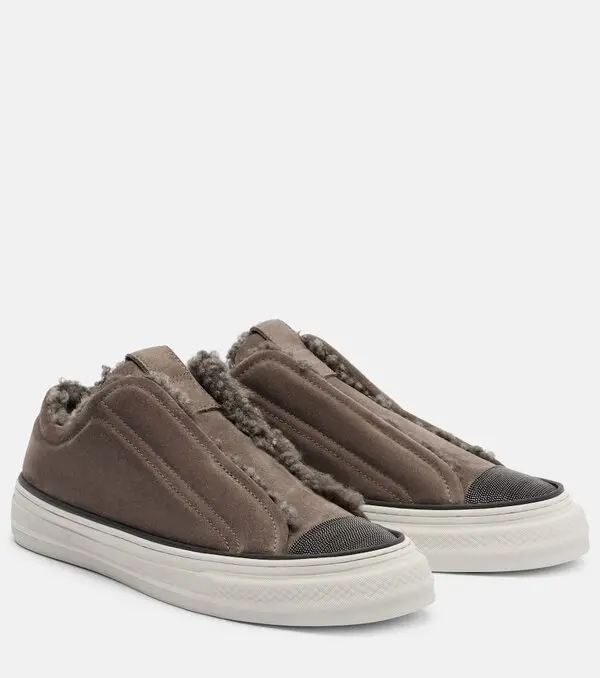 Brunello Cucinelli Monili Suede Slip-on Shoes - Grey