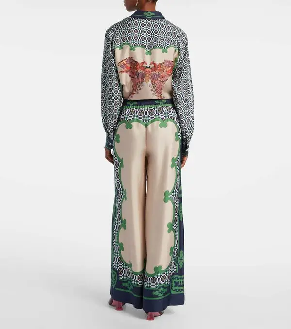 La DoubleJ Printed Silk Twill Palazzo Pants - Multicoloured