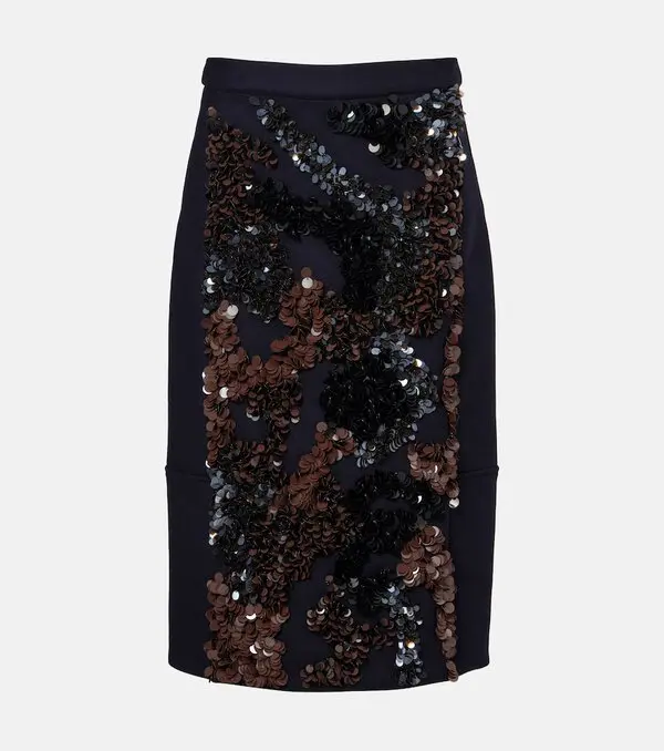 Plan C Sequined Wool-blend Midi Skirt - Black
