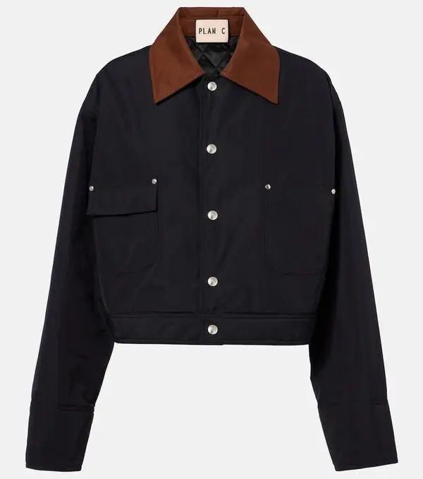 Plan C Cropped Twill Jacket - Black