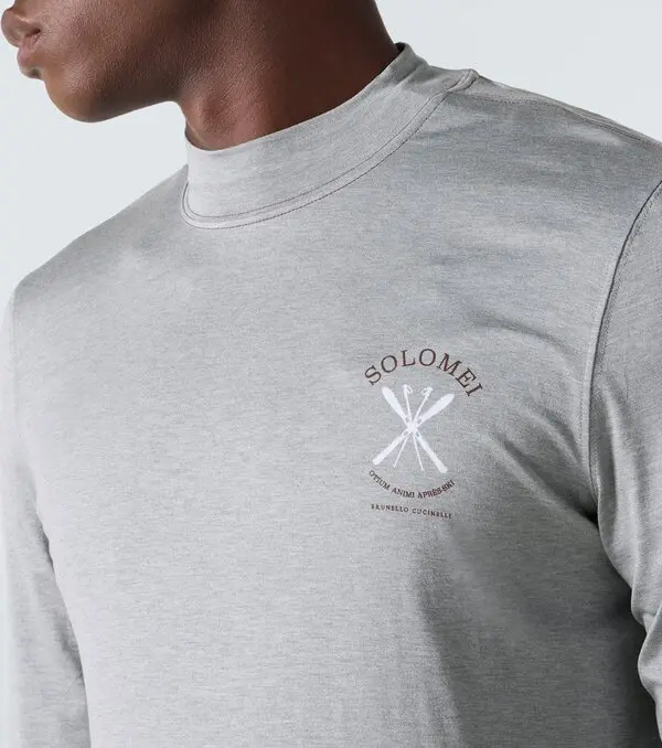 Brunello Cucinelli Silk Blend Long Sleeve T-shirt - Grey