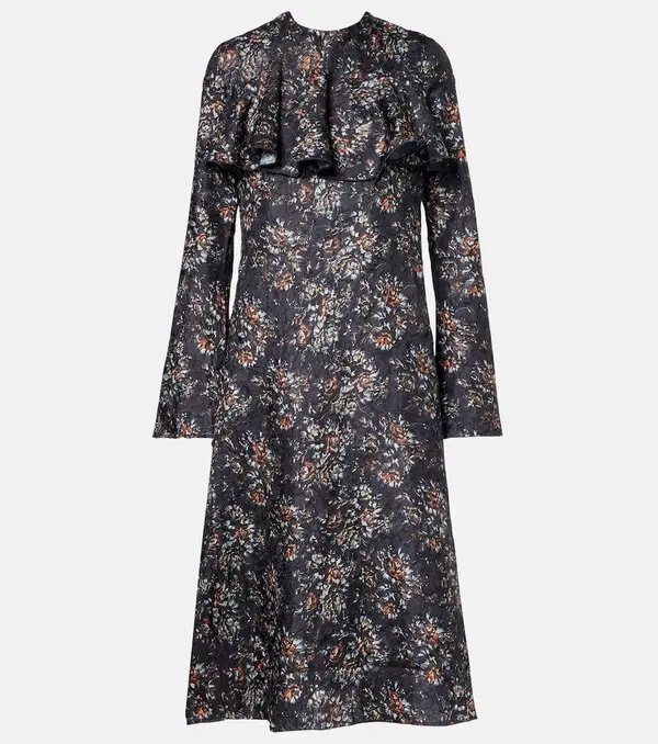 GANNI Floral Ruffled Midi Dress - Black
